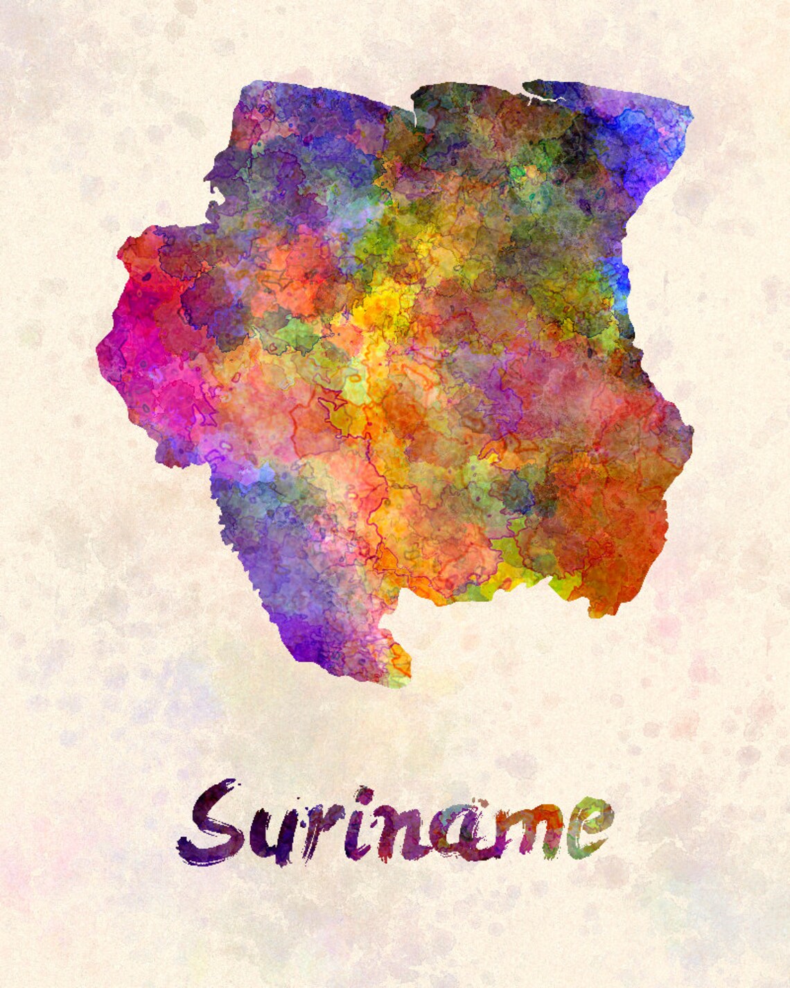Suriname Map in Watercolor Fine Art Print Glicee Poster | Etsy