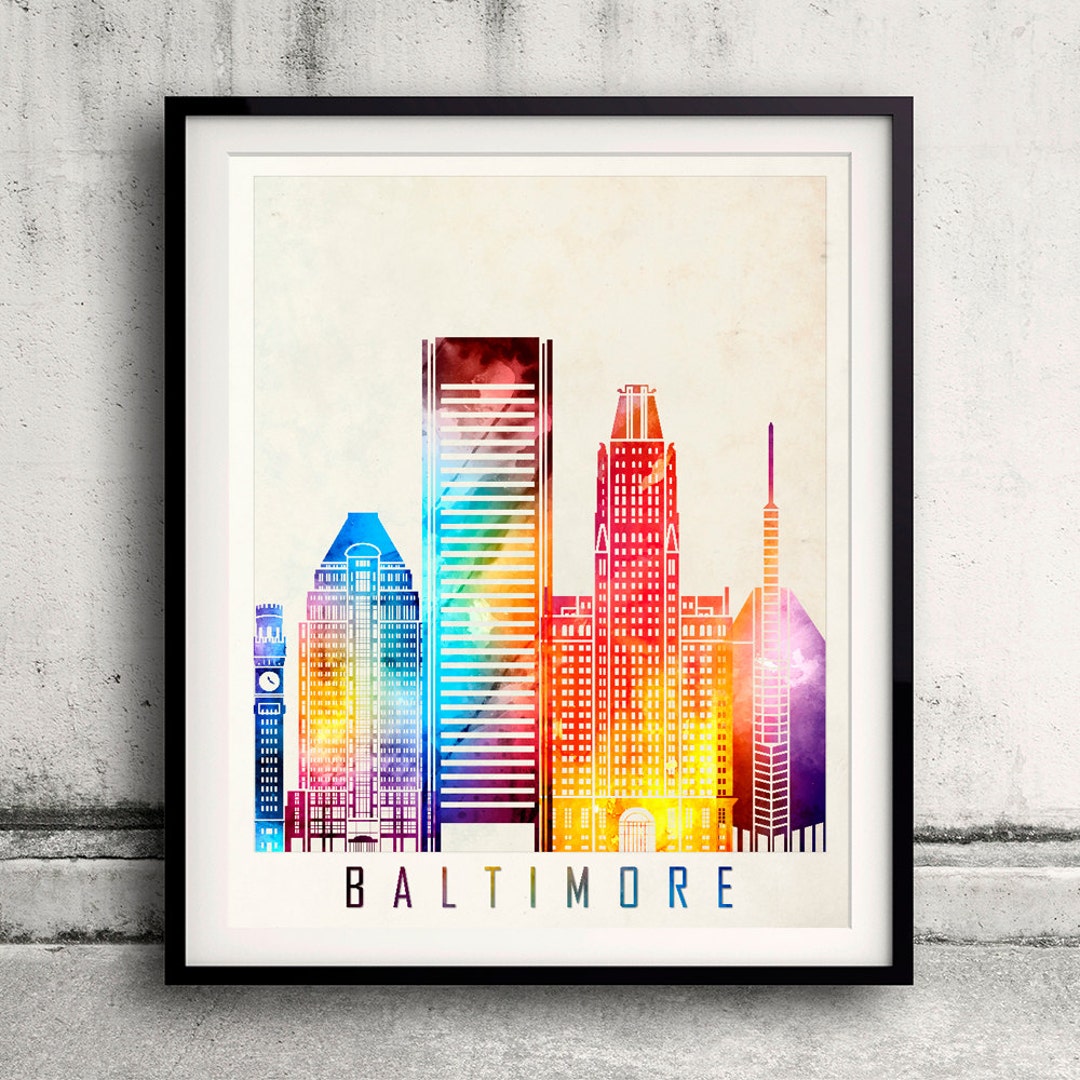 Baltimore Landmarks Watercolor Poster - Fine Art Print Glicee Poster ...