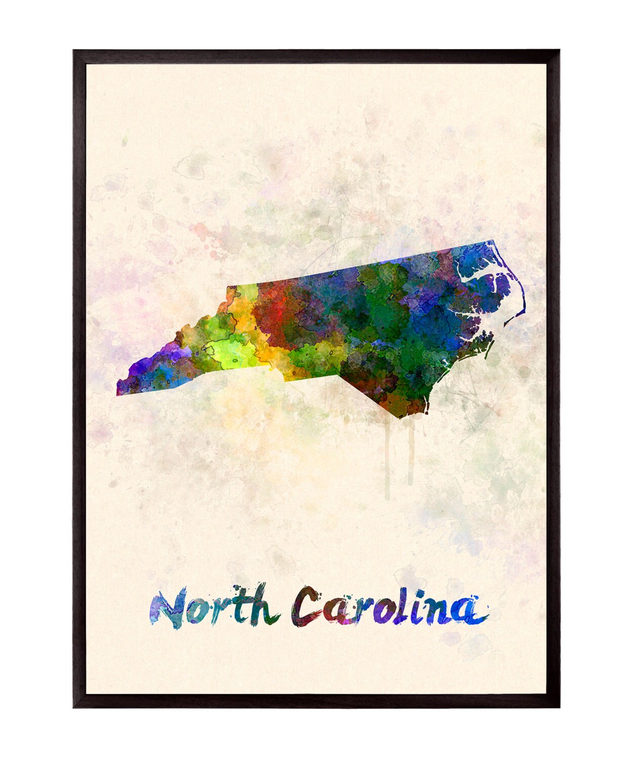 North Carolina State Map in Watercolor on Warm Background | Etsy