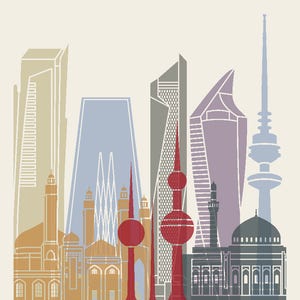 Kuwait City Skyline Poster Fine Art Print Glicee Poster Decor Home Gift ...
