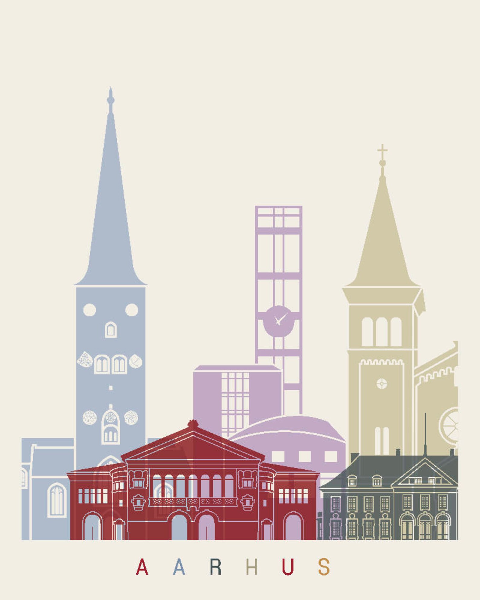 Aarhus Skyline Poster Fine Art Print Glicee Poster Decor - Etsy