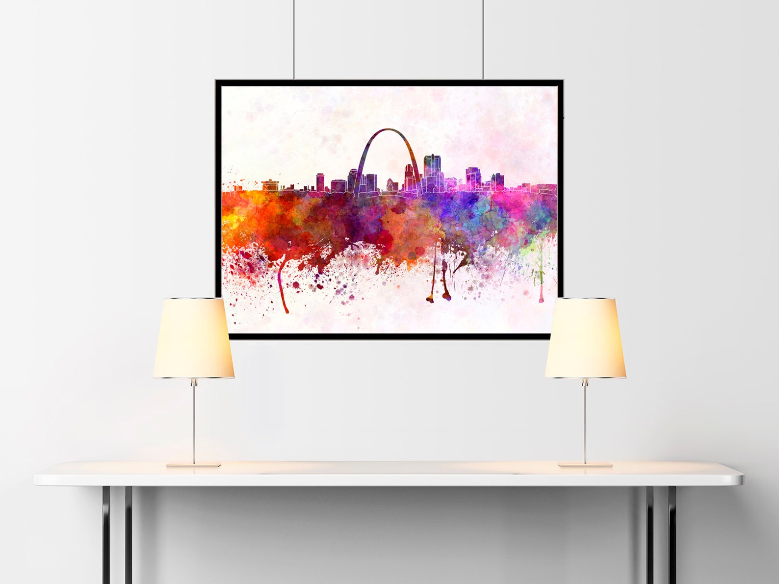 St Louis Skyline in Watercolor Background SKU 0040 - Etsy