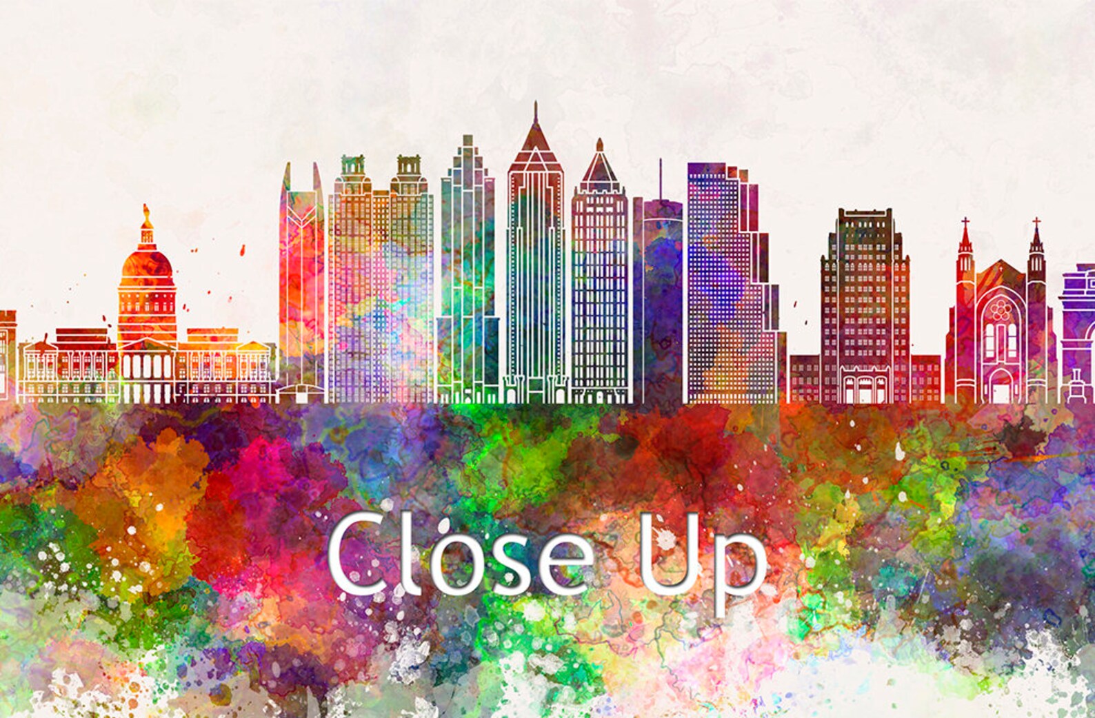 Atlanta Skyline in Watercolor Background - Fine Art Print Glicee Poster ...