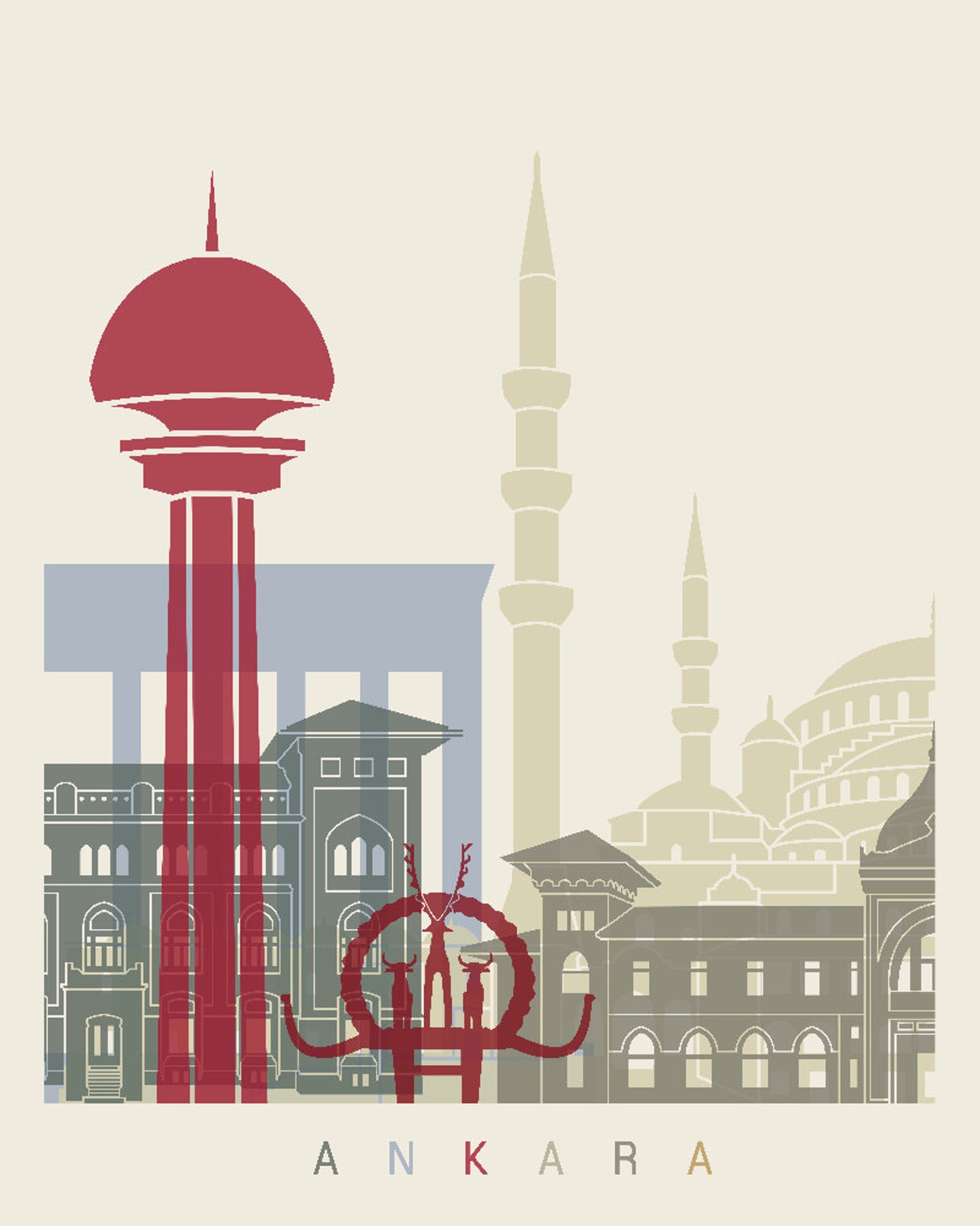 Ankara Skyline Poster - Fine Art Print Glicee Poster Decor Home Gift ...