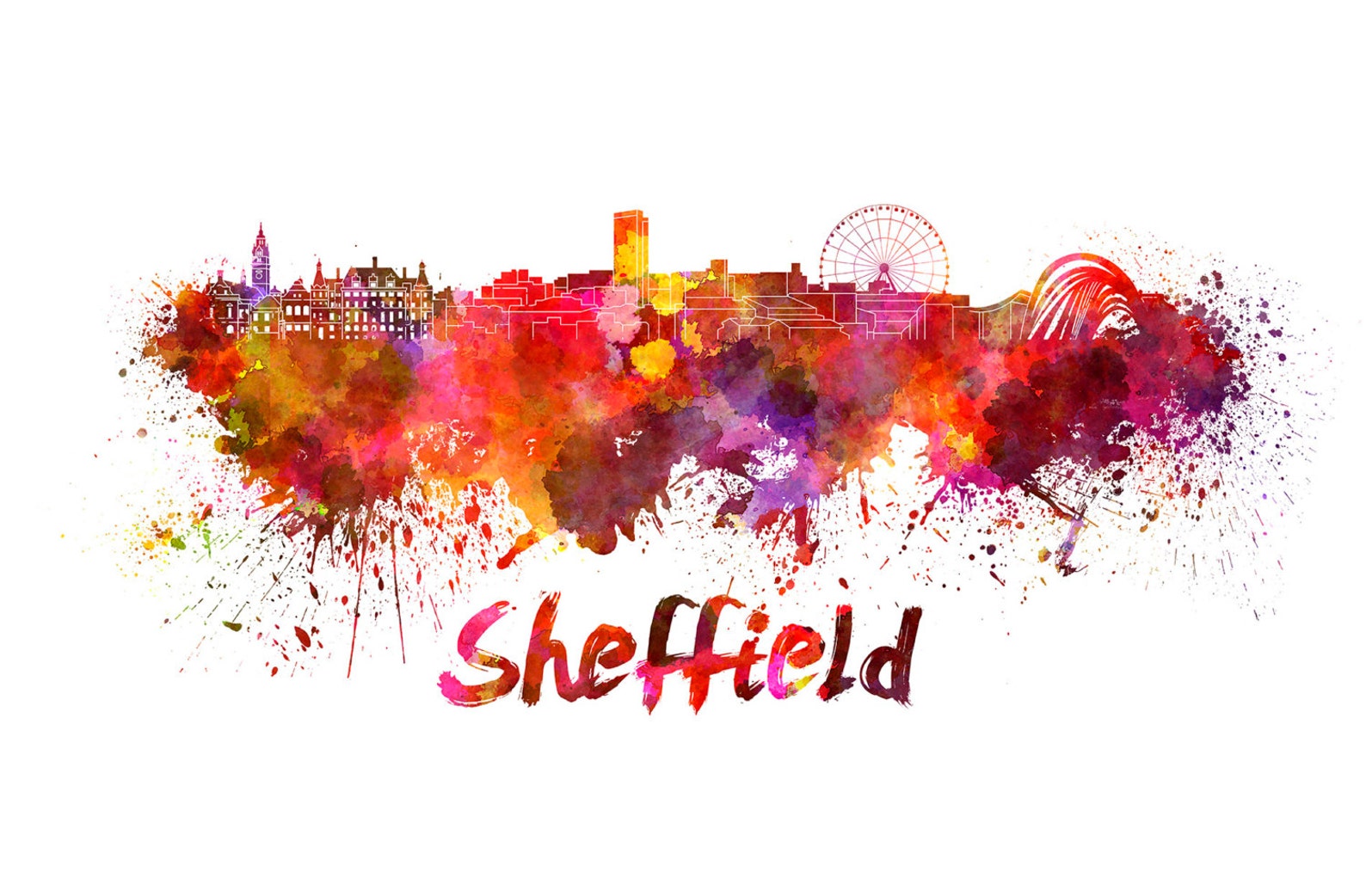 Sheffield Skyline in Watercolor Over White Background With - Etsy