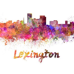 Lexington Skyline in Watercolor Over White Background With Name of City ...
