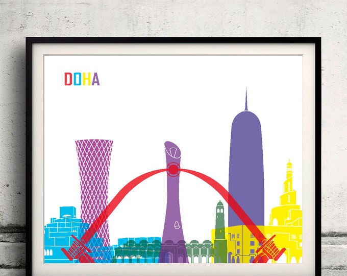 Doha Pop Art Skyline Fine Art Print Glicee Poster Decor Home Gift ...