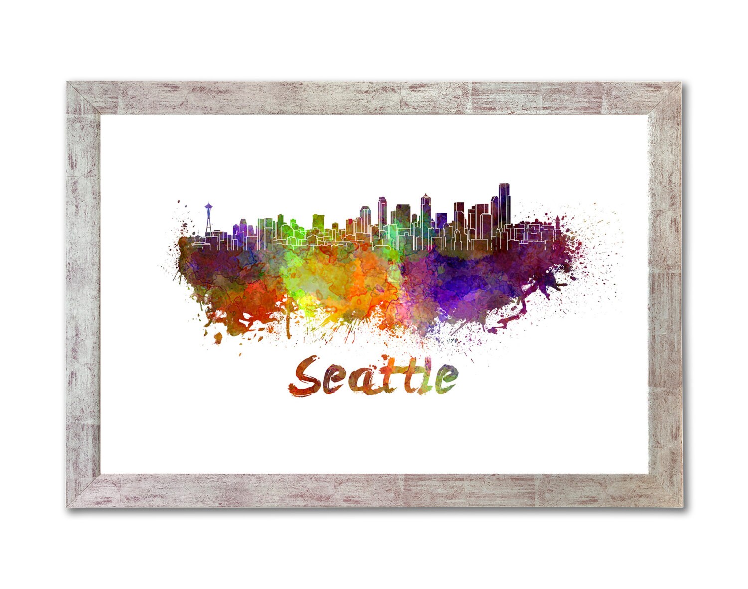 Seattle Skyline in Watercolor Over White Background With Name - Etsy