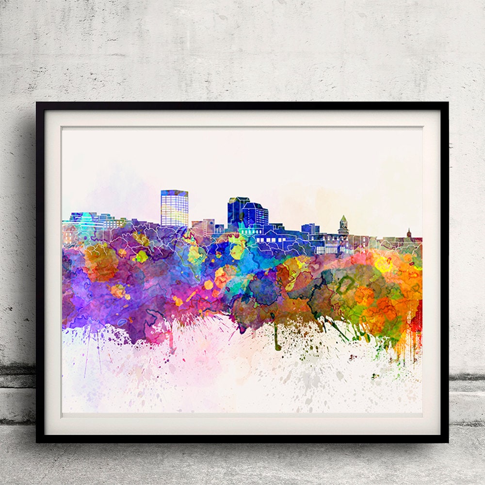 Manchester NH Skyline in Watercolor Background Fine Art Print Glicee ...