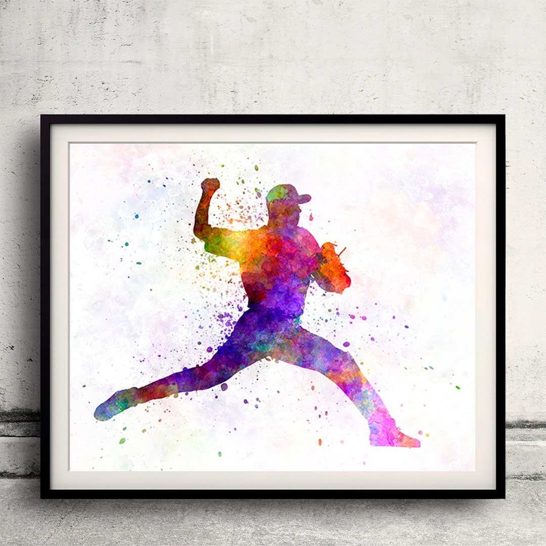 Baseball Player Throwing a Ball 01 - Poster Watercolor Wall Art Gift ...