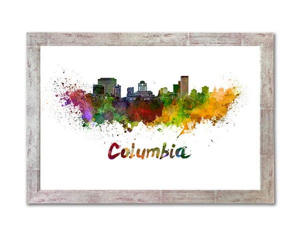 Columbia Skyline in Watercolor Over White Background With Name of City ...