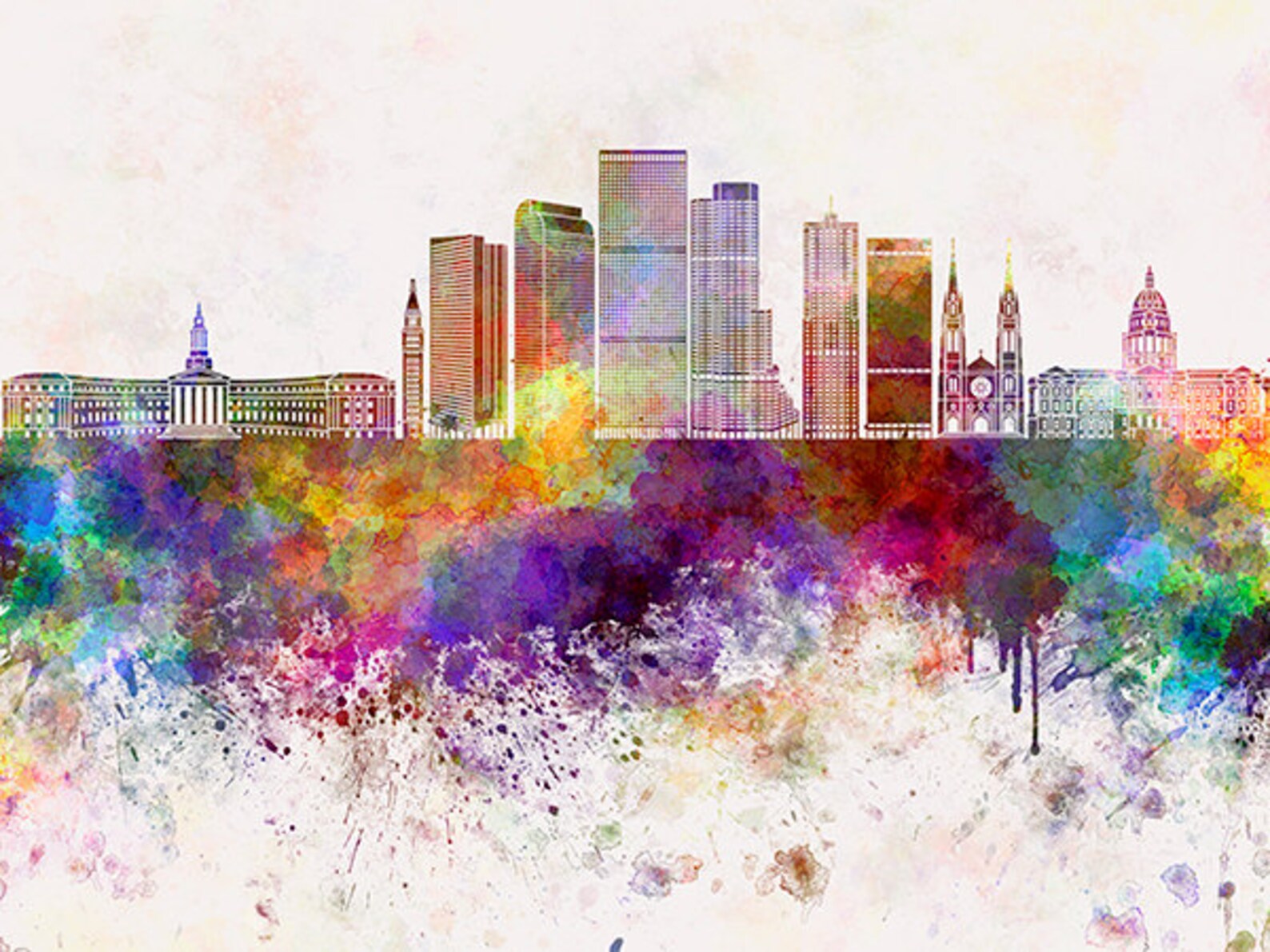 Denver Skyline in Watercolor Background Fine Art Print | Etsy