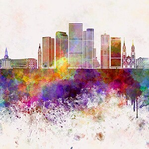 Denver Skyline in Watercolor Background - Fine Art Print Glicee Poster ...