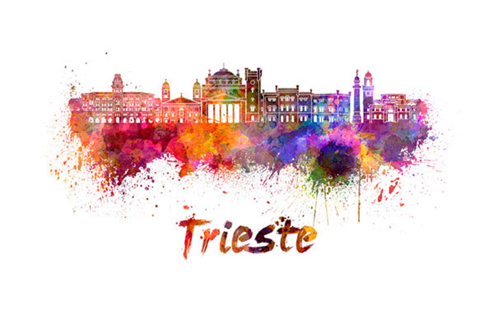 Trieste Skyline in Watercolor Over White Background With Name - Etsy