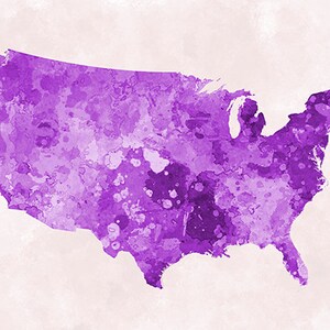 United States Map in Watercolor Purple Painting Abstract Splatters Fine ...