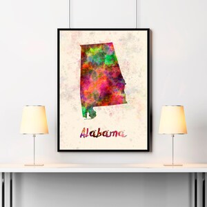 Alabama State Map in Watercolor on Warm Background SKU 0861 - Etsy