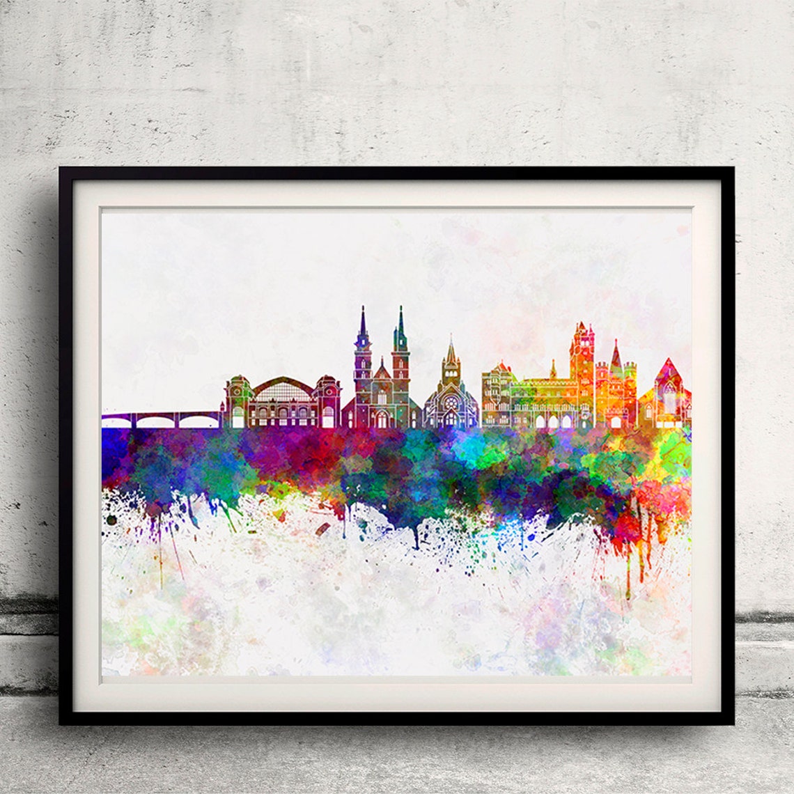 Basel Skyline in Watercolor Background - SKU 1500 - Etsy