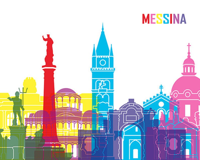 Messina Pop Art Skyline Fine Art Print Glicee Poster Decor | Etsy