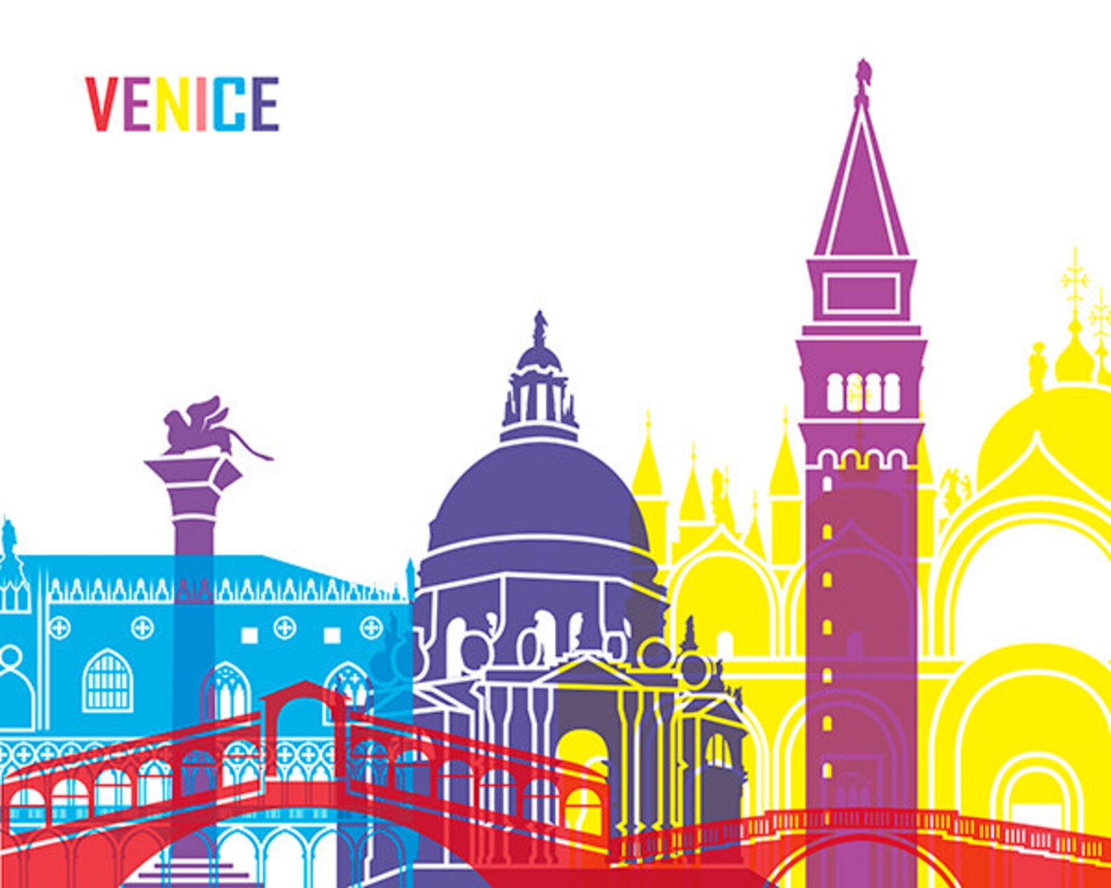 Venice Pop Art Skyline Fine Art Print Glicee Poster Decor - Etsy