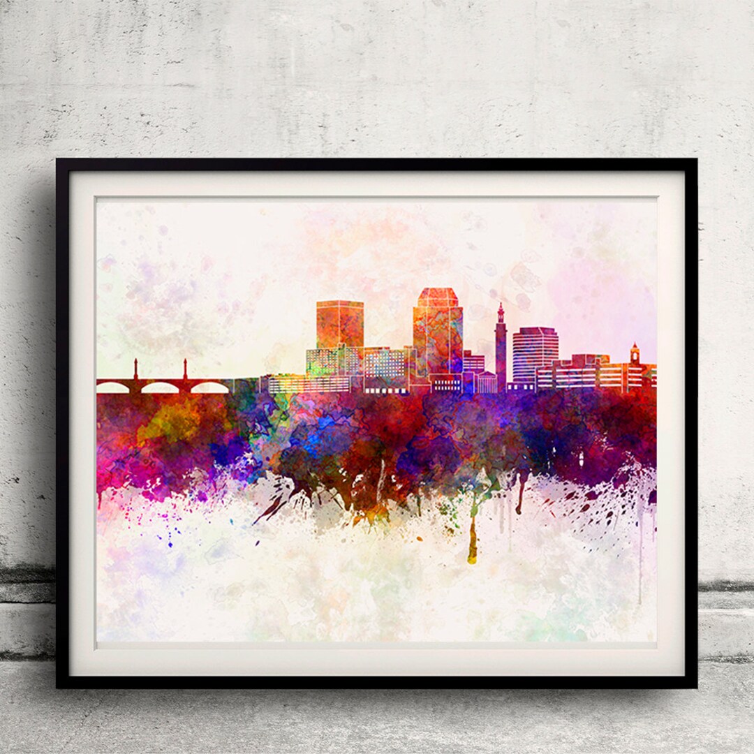 Springfield MA Skyline in Watercolor Background - Fine Art Print Glicee ...