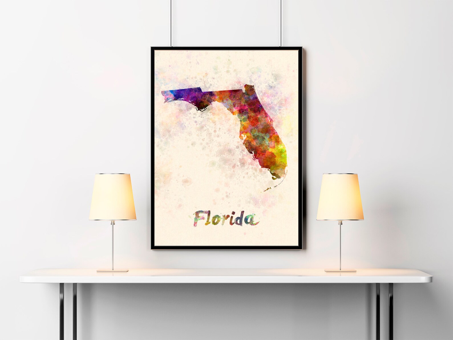 Florida State Map in Watercolor on Warm Background SKU 0860 - Etsy