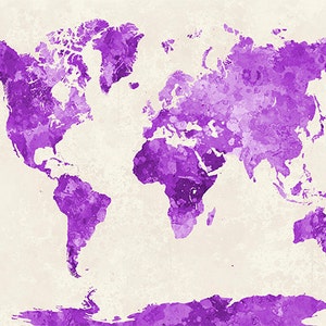 World Map in Watercolor Purple Painting Abstract Splatters - SKU 0406 ...