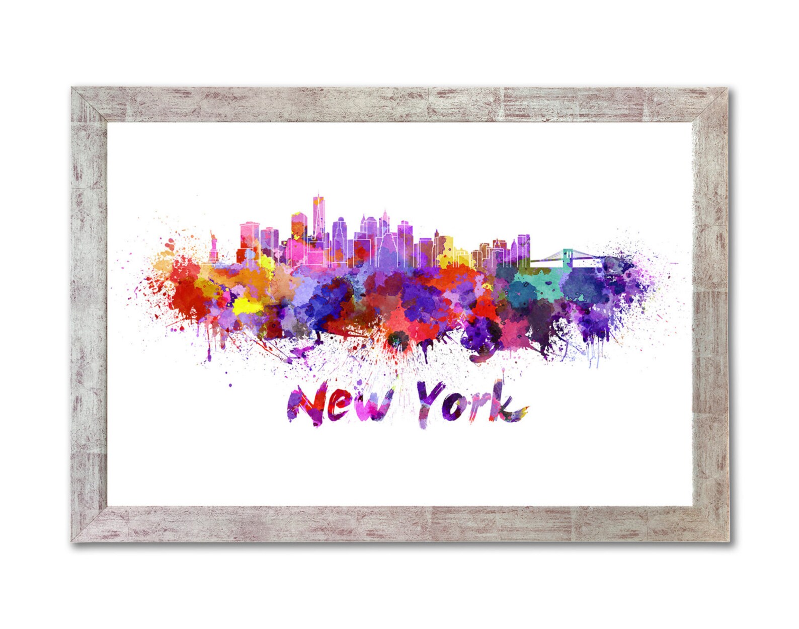 New York Skyline in Watercolor Over White Background With Name of City ...