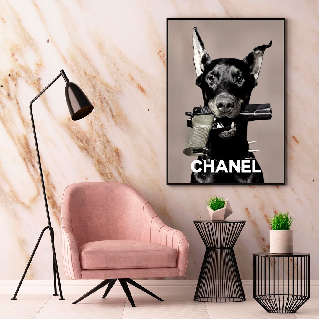 Modern Black White Doberman Gun Luxury Fashion Fine Art Print Glicee ...