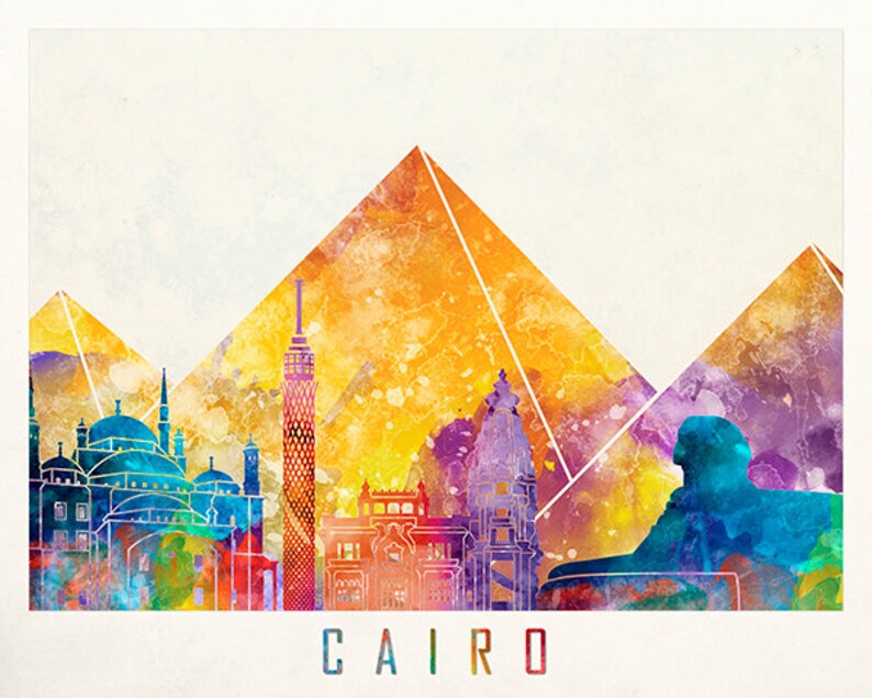 Cairo Landmarks Watercolor Poster - Fine Art Print Glicee Poster Decor ...