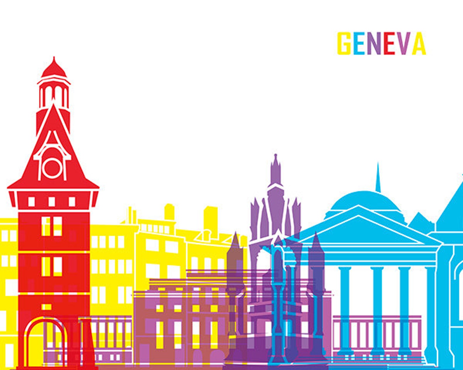 Geneva Pop Art Skyline Fine Art Print Glicee Poster Decor Home Gift ...