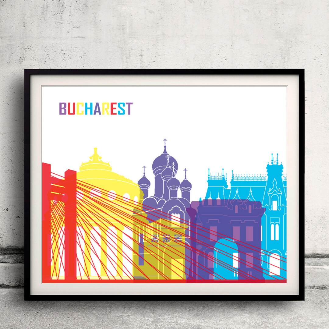 Bucharest Pop Art Skyline Fine Art Print Glicee Poster Decor Home Gift ...