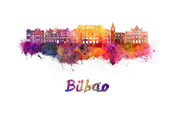 Bilbao Skyline in Watercolor Over White Background With Name - Etsy