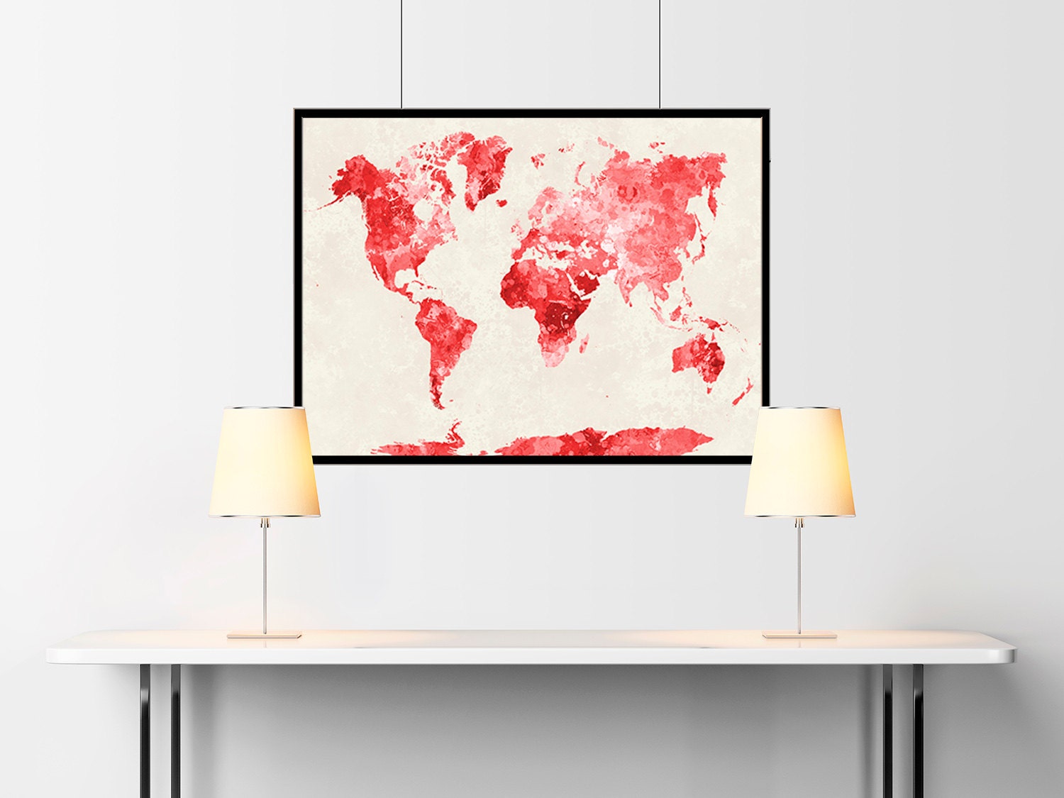 World Map in Watercolor Red Painting Abstract Splatters SKU | Etsy