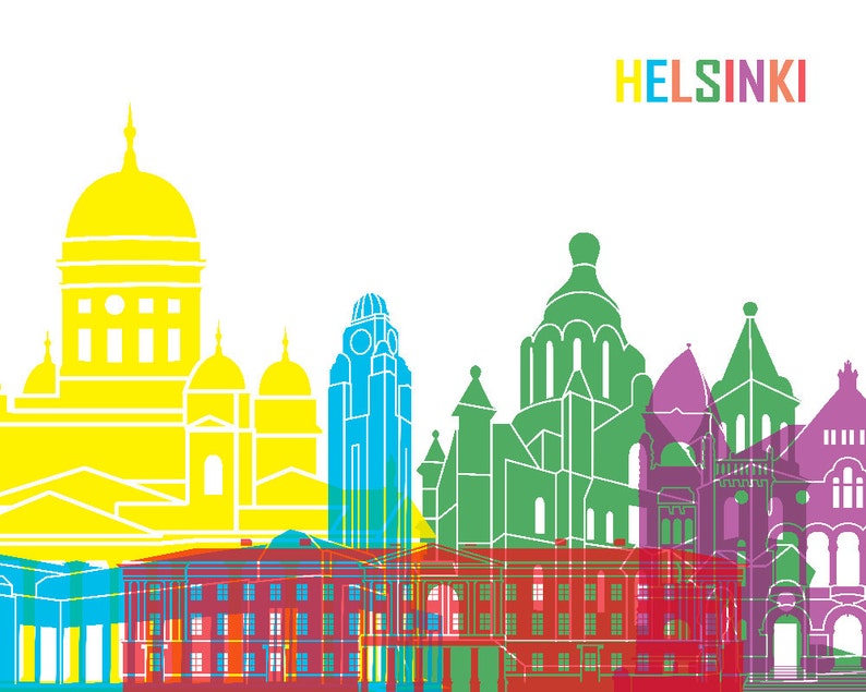 Helsinki Pop Art Skyline Fine Art Print Glicee Poster Decor - Etsy