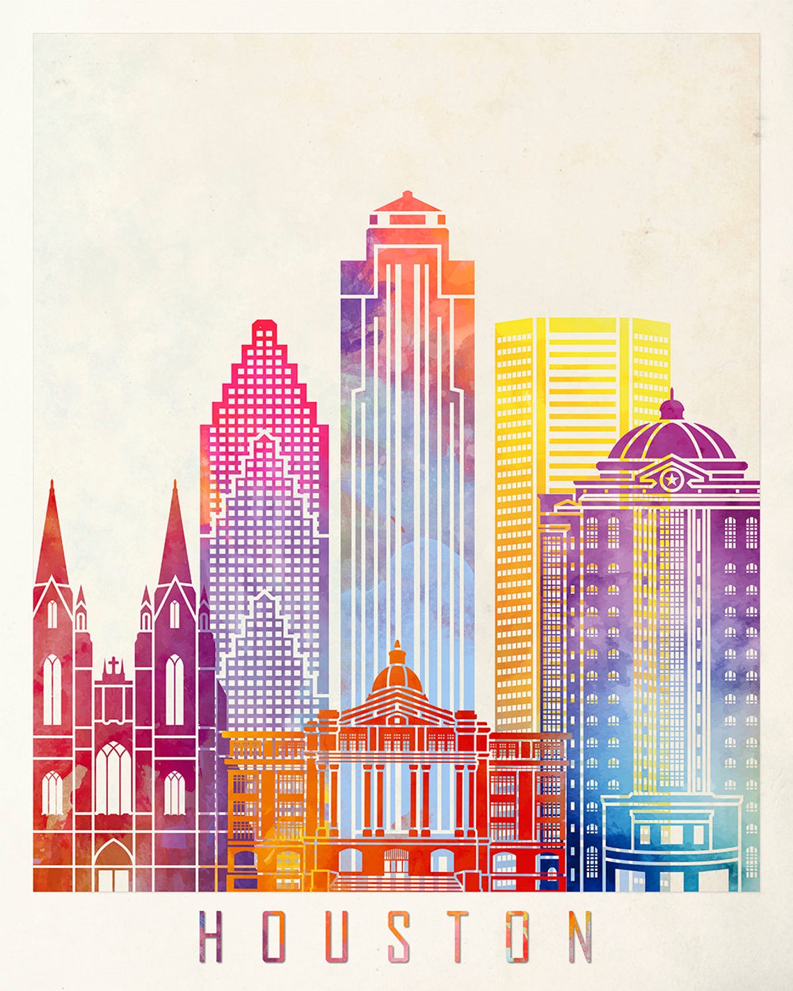 Houston Landmarks Watercolor Poster Fine Art Print Glicee - Etsy