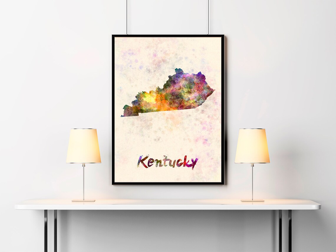 Kentucky State Map in Watercolor on Warm Background SKU 0818 - Etsy