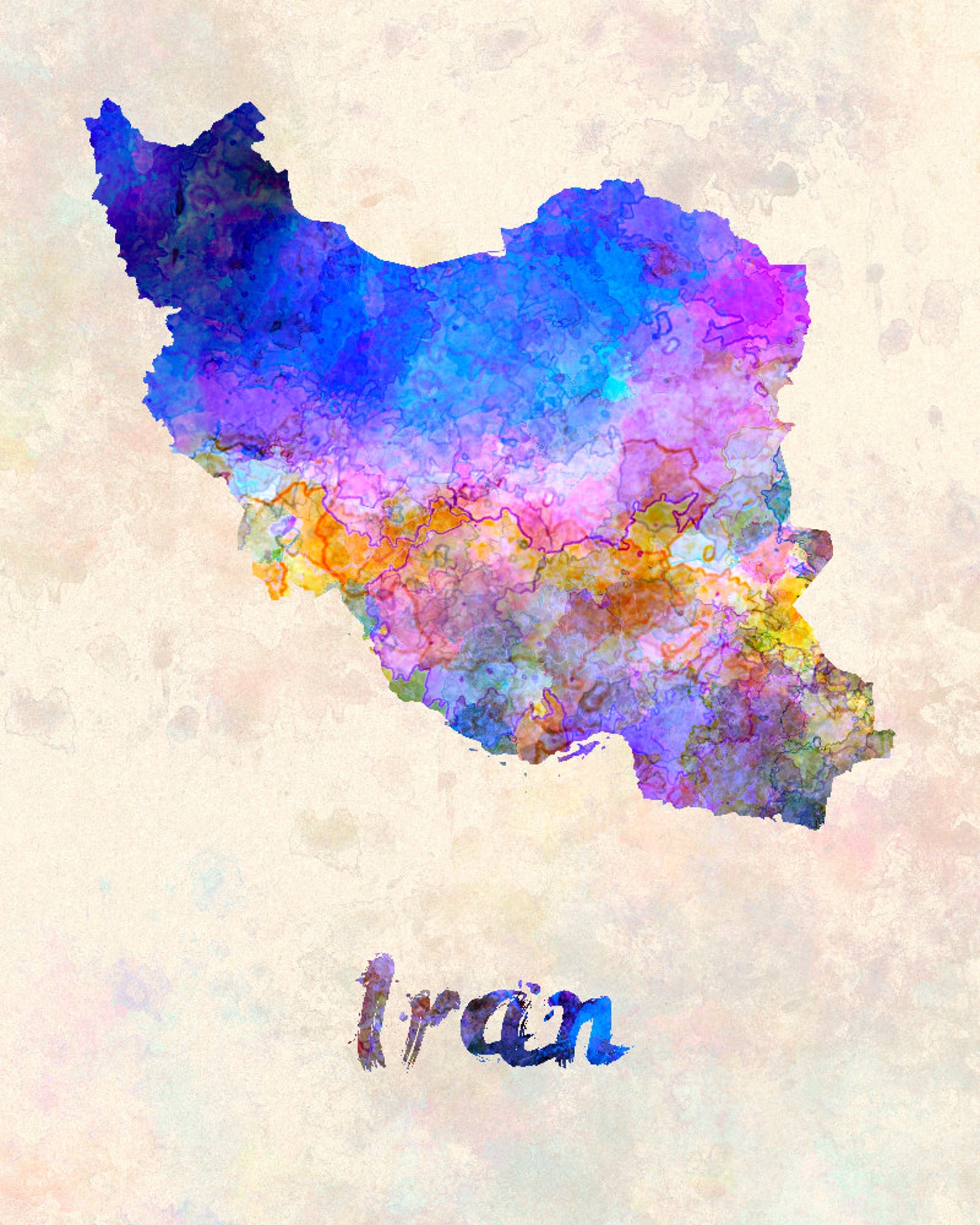 Iran Map in Watercolor Fine Art Print Glicee Poster Decor Home Gift ...