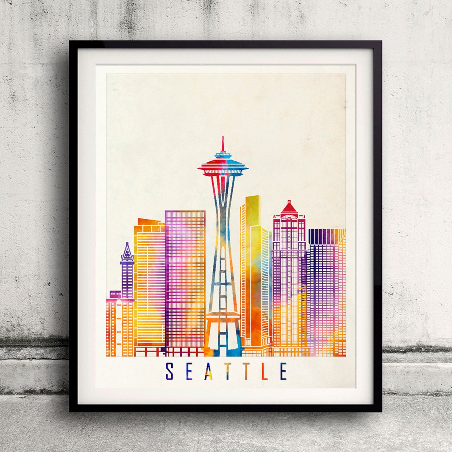 Seattle Landmarks Watercolor Poster Fine Art Print Glicee - Etsy