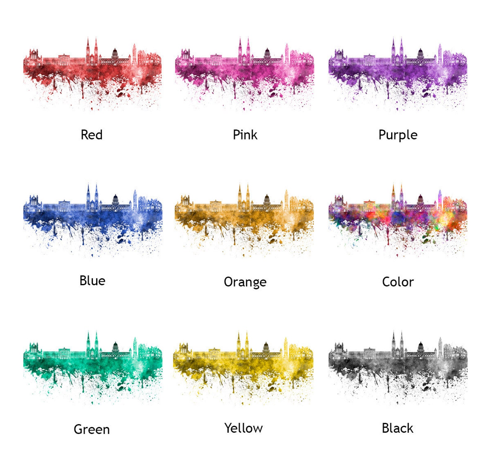 Belfast Skyline in Watercolor on White 8 Monochrome Colors - Etsy