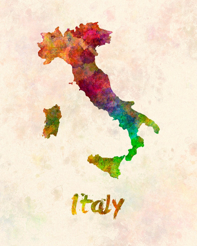 Italy Map in Watercolor Fine Art Print Glicee Poster Decor - Etsy
