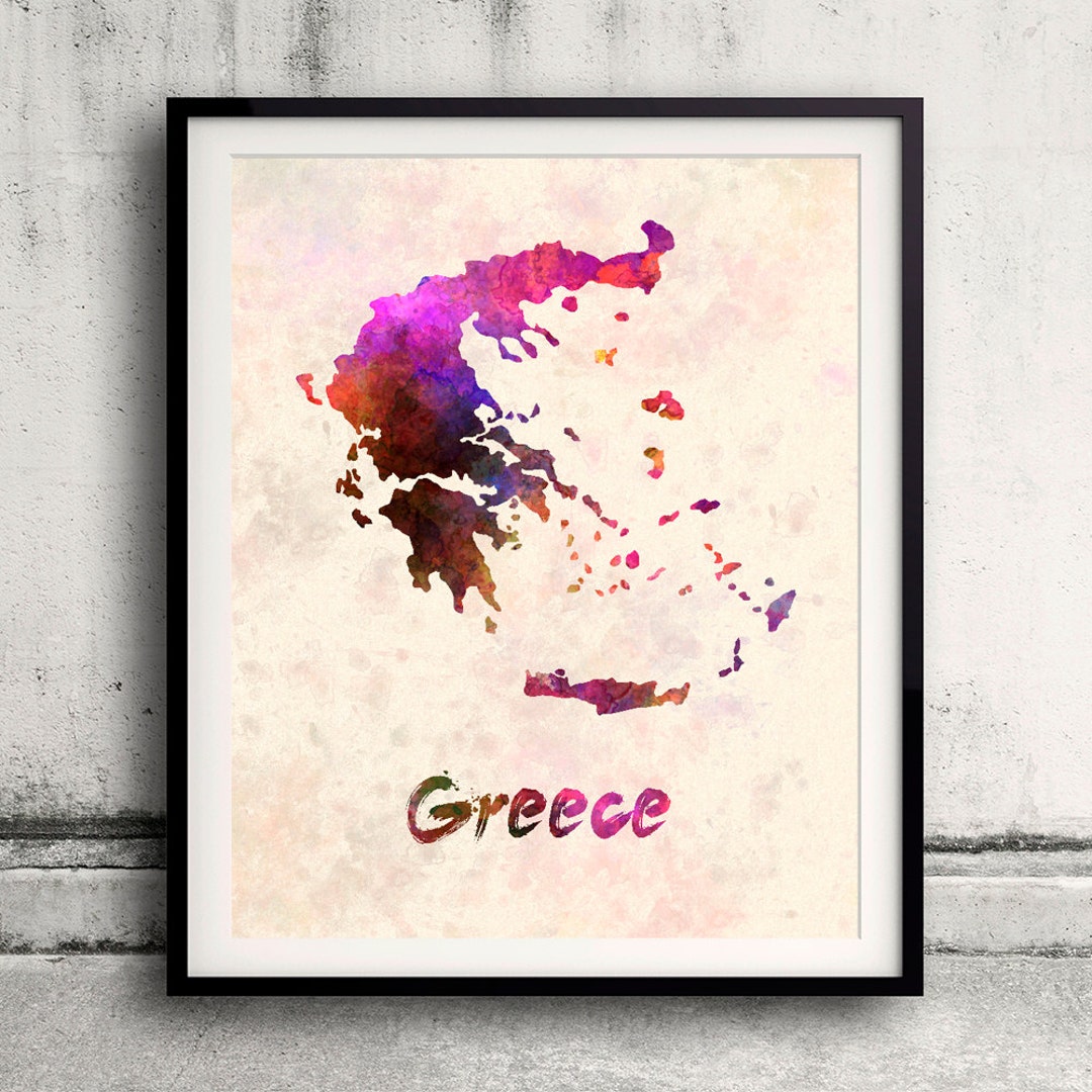 Greece Map in Watercolor Fine Art Print Glicee Poster Decor Home Gift ...