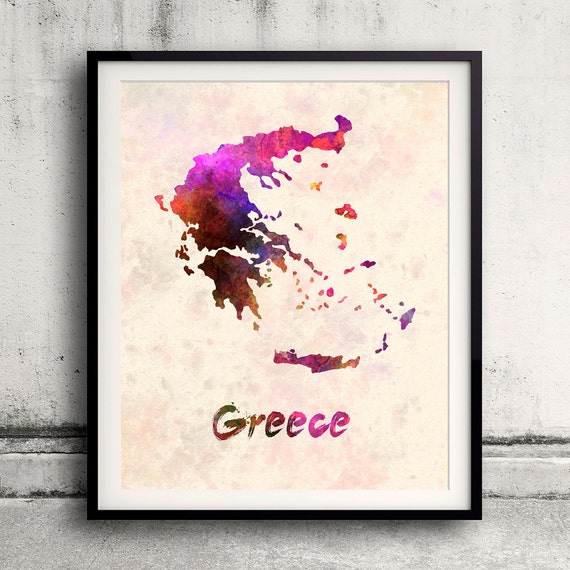 Greece Map in Watercolor Fine Art Print Glicee Poster | Etsy