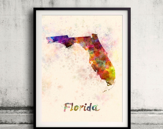 Florida State Map in Watercolor on Warm Background SKU 0860 - Etsy