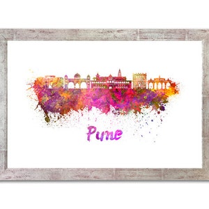 Pune Skyline in Watercolor Over White Background With Name of City SKU ...