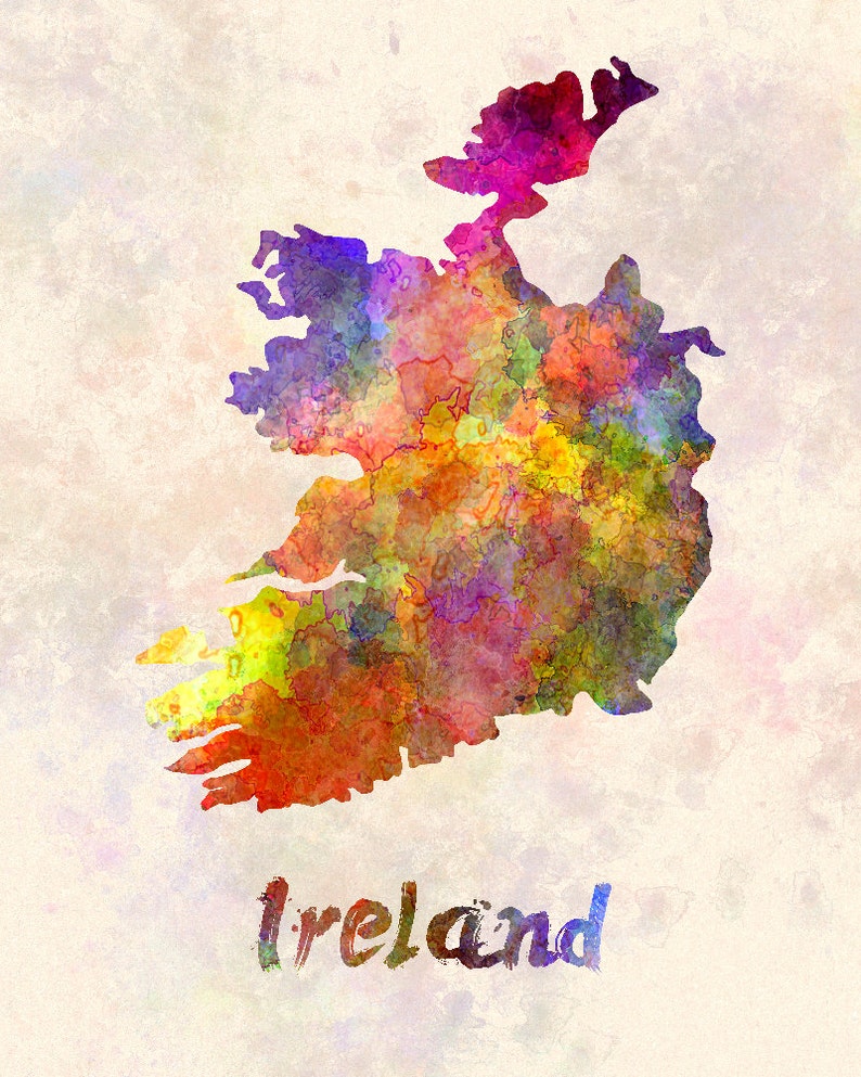 Ireland Map in Watercolor Fine Art Print Glicee Poster - Etsy