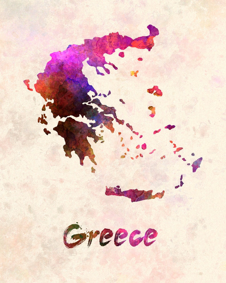 Greece Map in Watercolor Fine Art Print Glicee Poster - Etsy