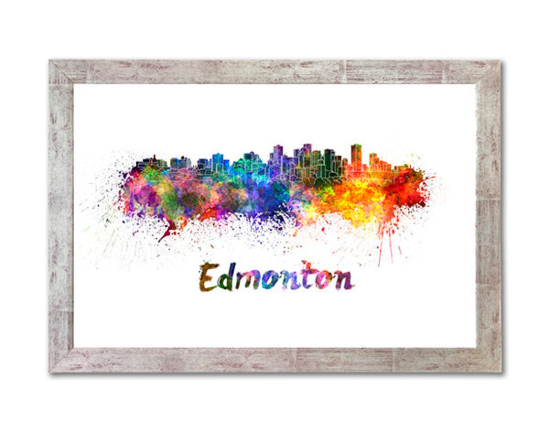 Edmonton Skyline in Watercolor Over White Background With Name of City ...