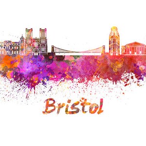 Bristol Skyline in Watercolor Over White Background With Name - Etsy