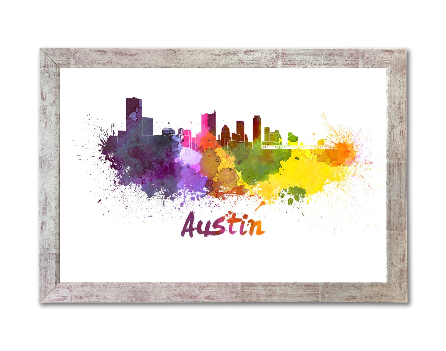 Austin Skyline in Watercolor Over White Background With Name - Etsy