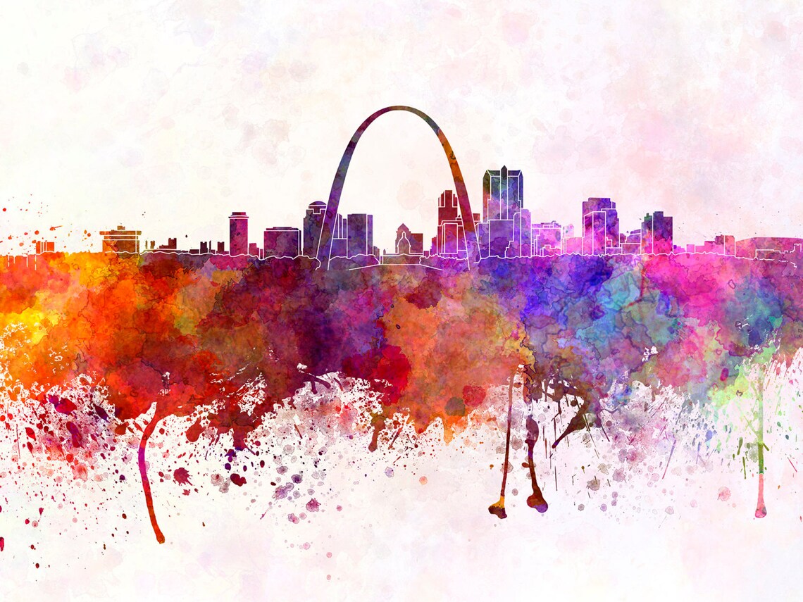 St Louis Skyline in Watercolor Background - SKU 0040 - Etsy